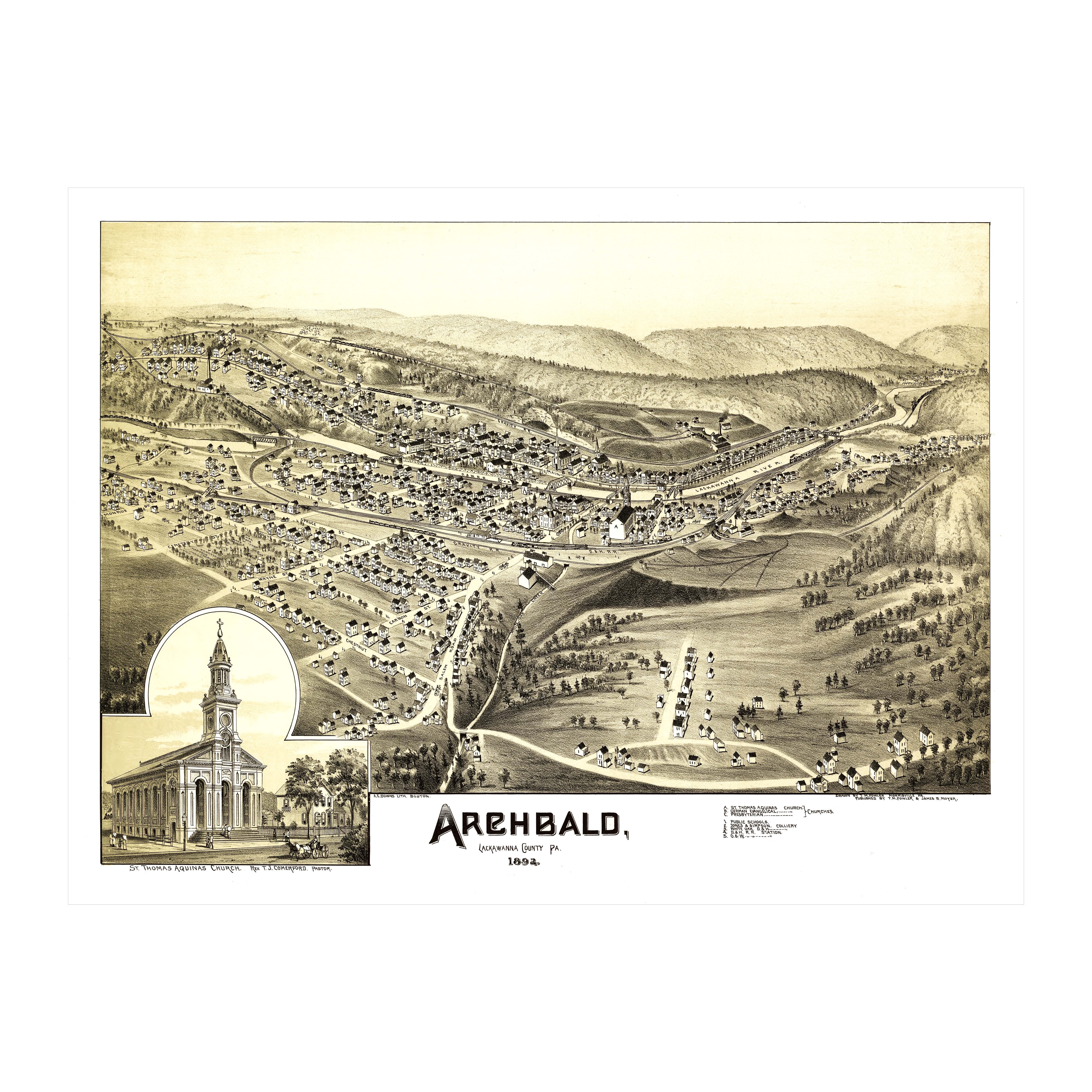 Archbald Art, 1892 Vintage Map of Archbald Pennsylvania, PA History ...