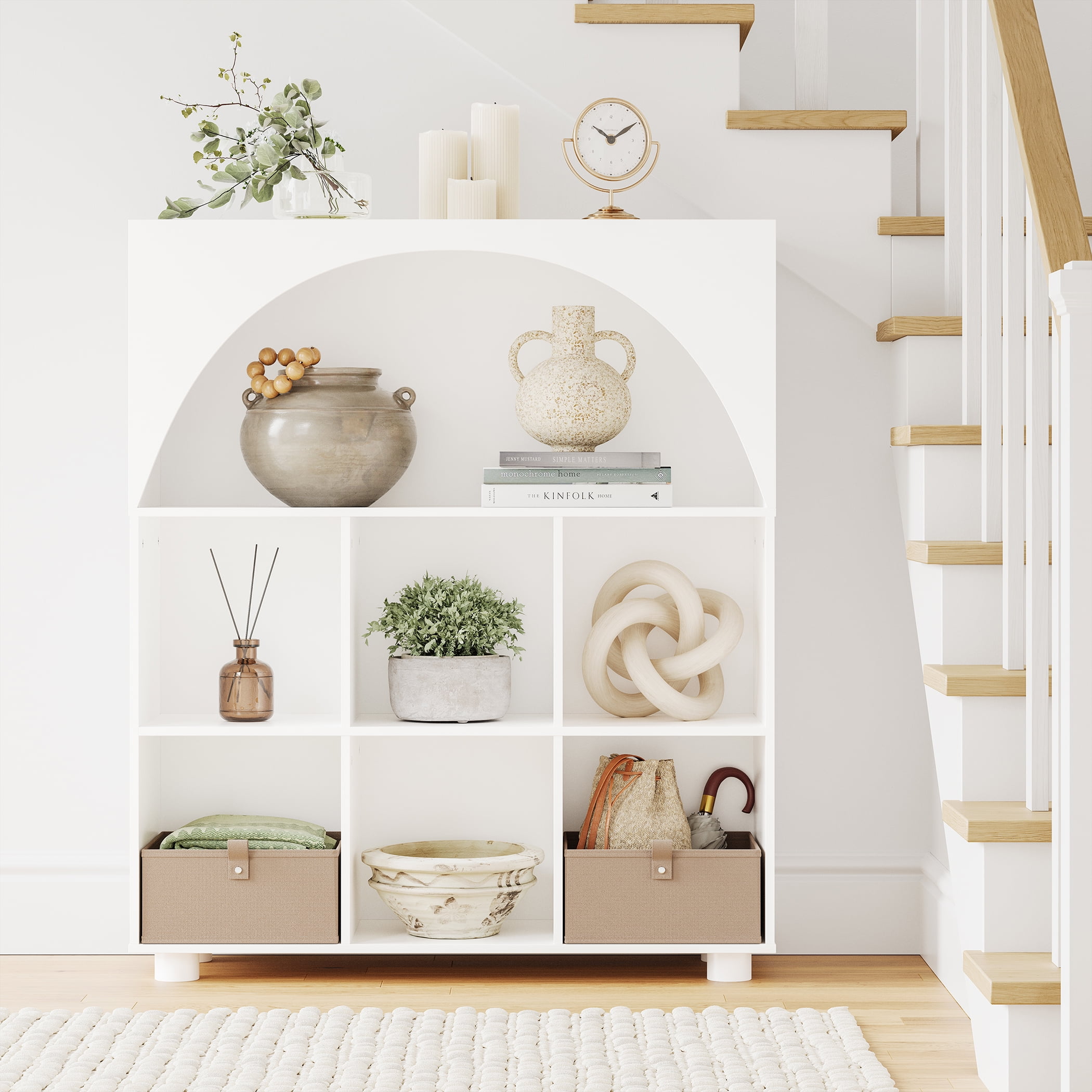 RiverRidge Arched 35in 6-Cubby Entryway Bookshelf and Storage Organizer ...