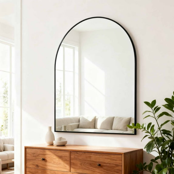 Arched Bathroom Mirror with Shatterproof Film, Black Metal Frame and ...