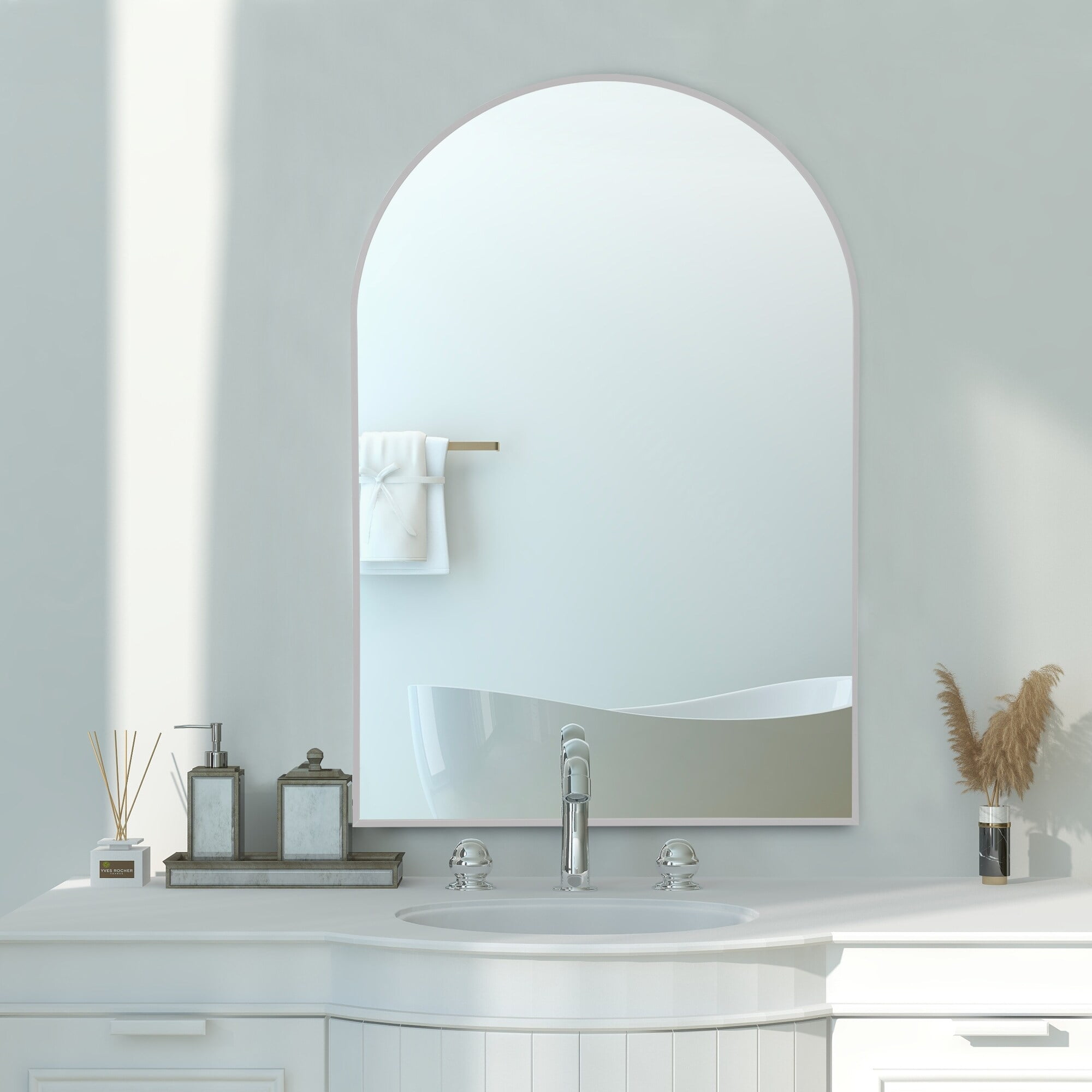 Arched Bathroom Wall-mounted Mirror 36x24-right angle - Silver ...