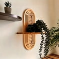 Arched Bohemian Floating Shelf Natural Wood with Woven Rattan Back Wall ...