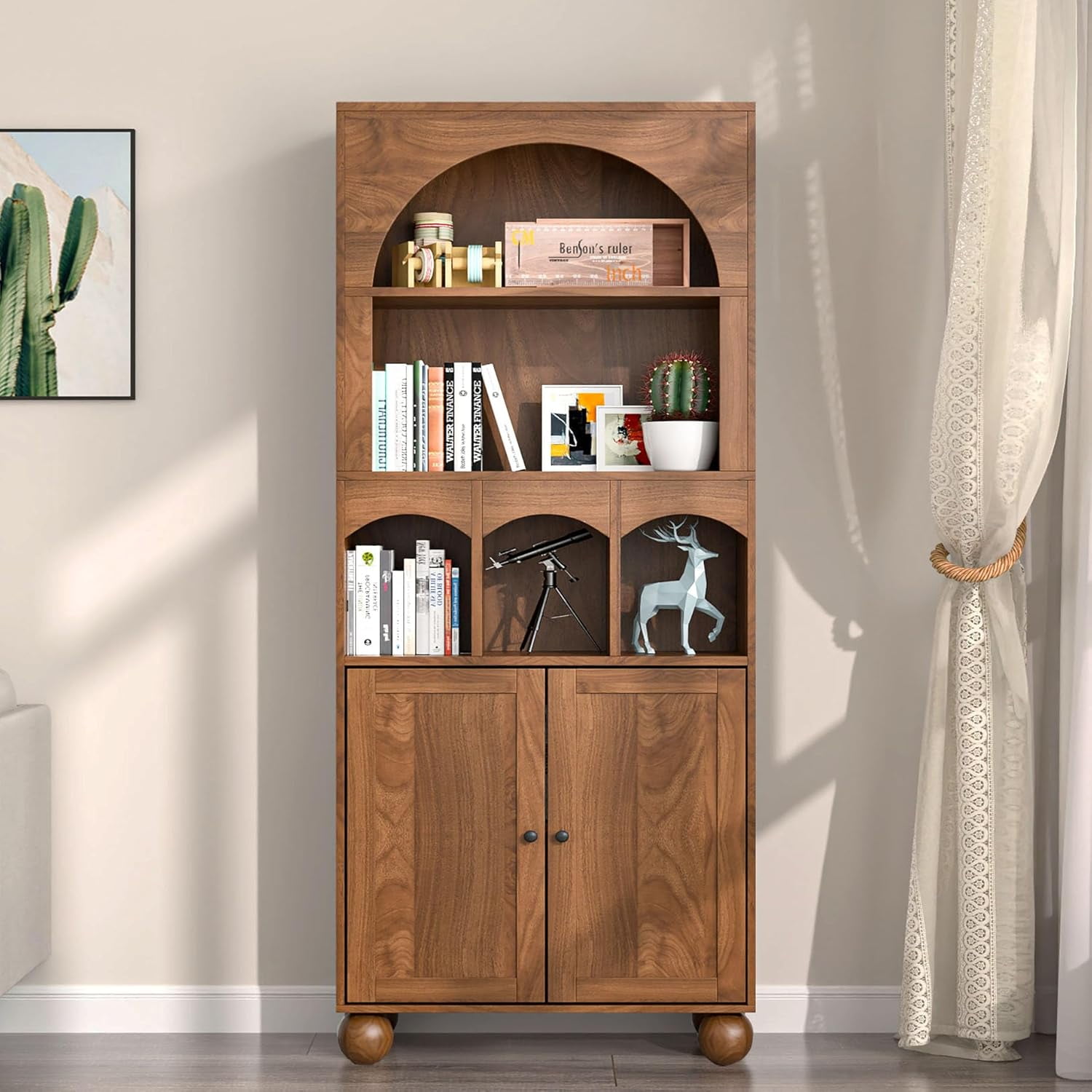 Arched Bookcase 61.6" Tall Arched Cabinet with Adjustable Shelves ...