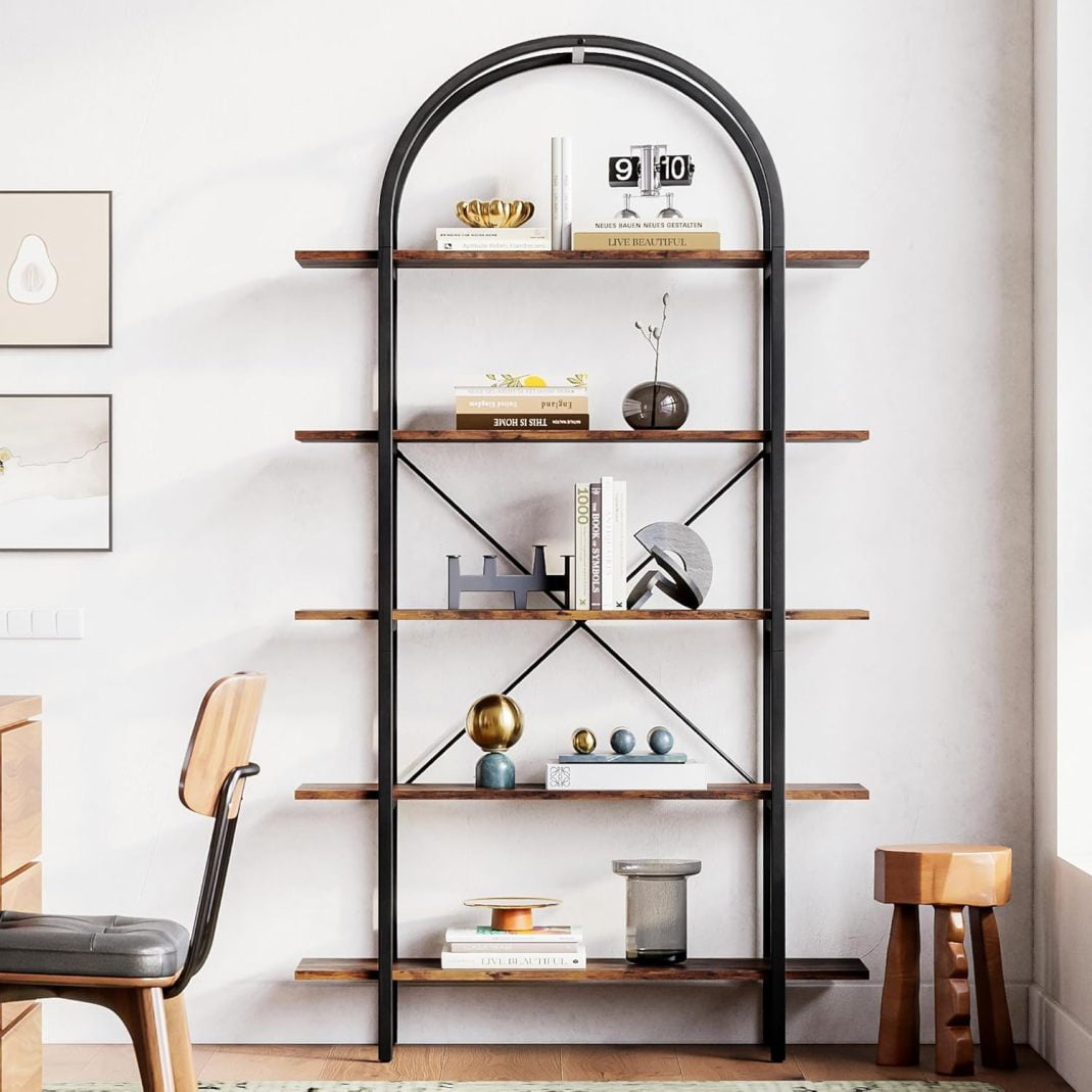Arched Bookshelf, 5 Tier Bookcase Arched Display Racks with Metal Frame ...