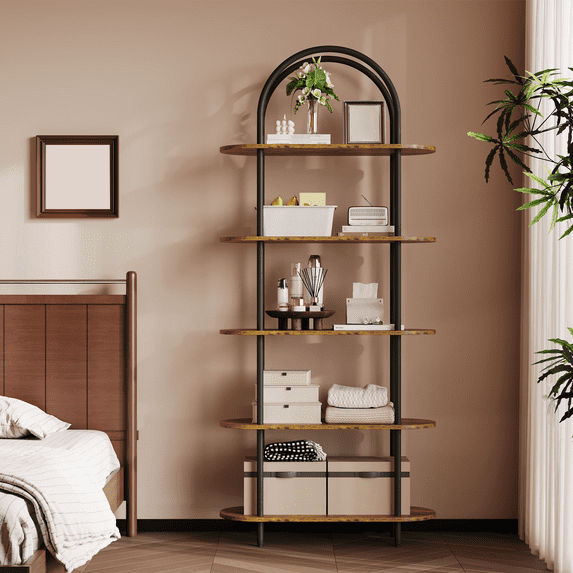 Arched Bookshelf,5 Tier Bookcase with Metal Frame,Display Shelf Rack ...