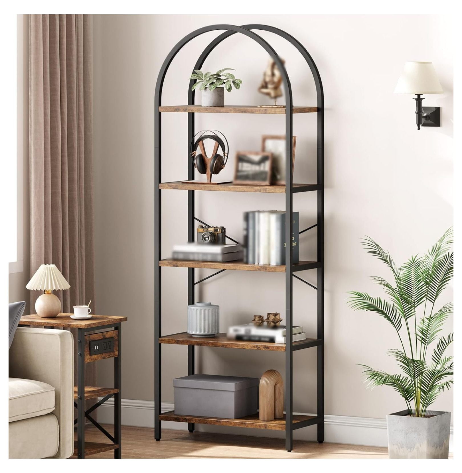 Arched Bookshelf, 5-Tier Open Bookshelf, Modern Bookcase Storage ...