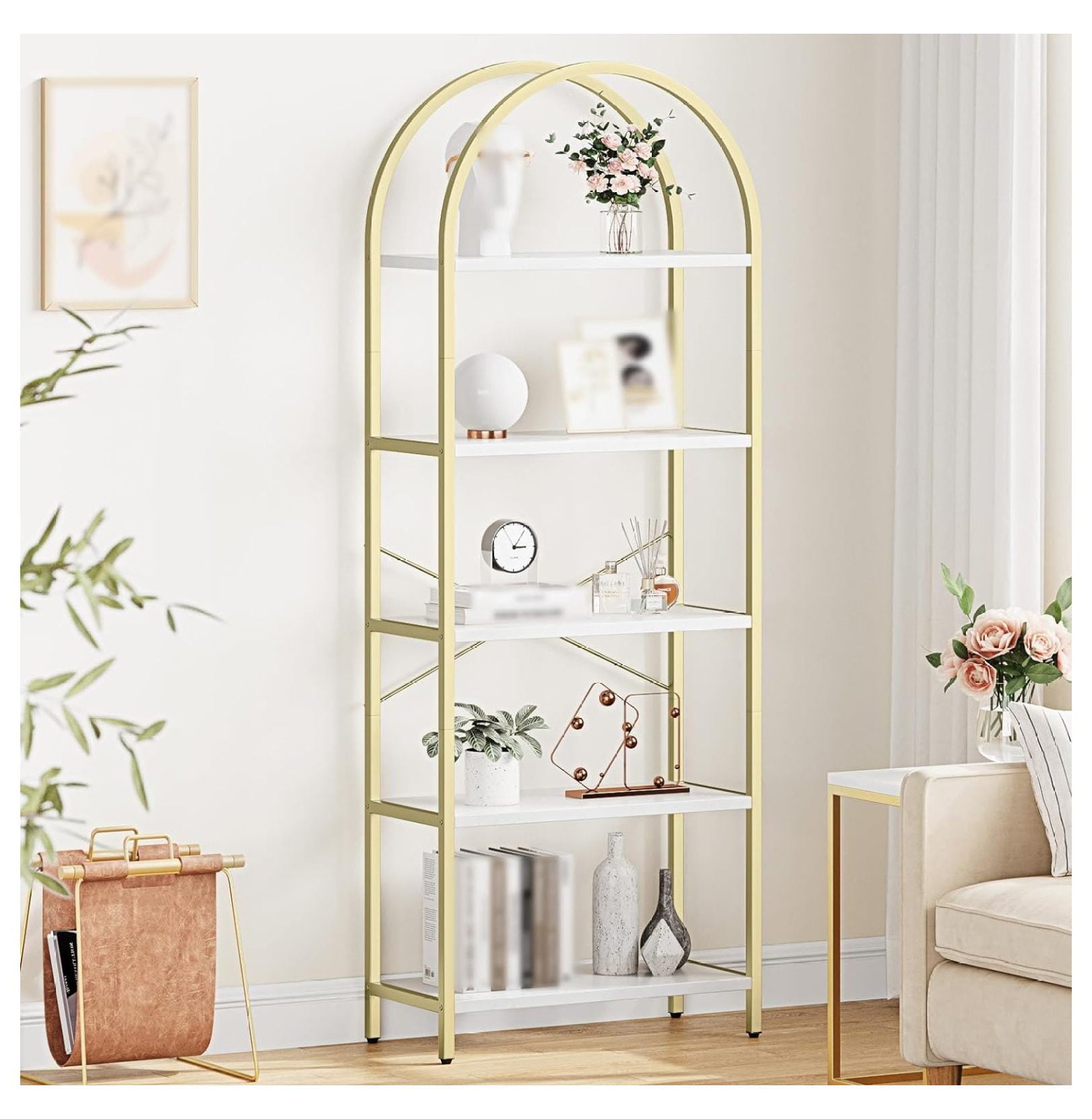 Arched Bookshelf, 5-Tier Open Bookshelf, Modern Bookcase Storage ...