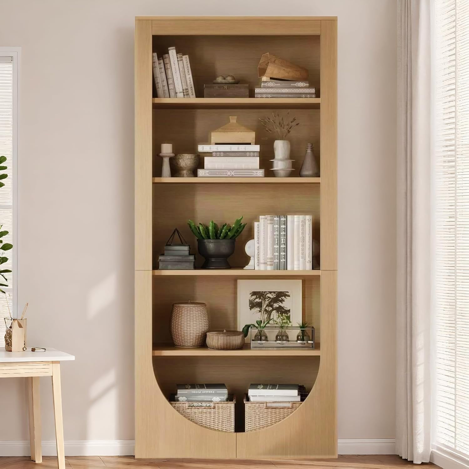 Arched Bookshelf, 70 in Large Bookcase with Reversible Design, 5-Tier ...