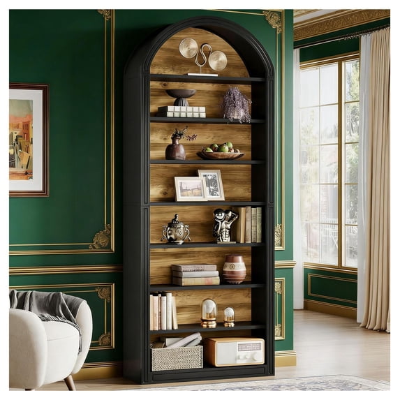 Arched Bookshelf 8 Tier - Wooden Display Shelving Unit - Tall Bookcase ...