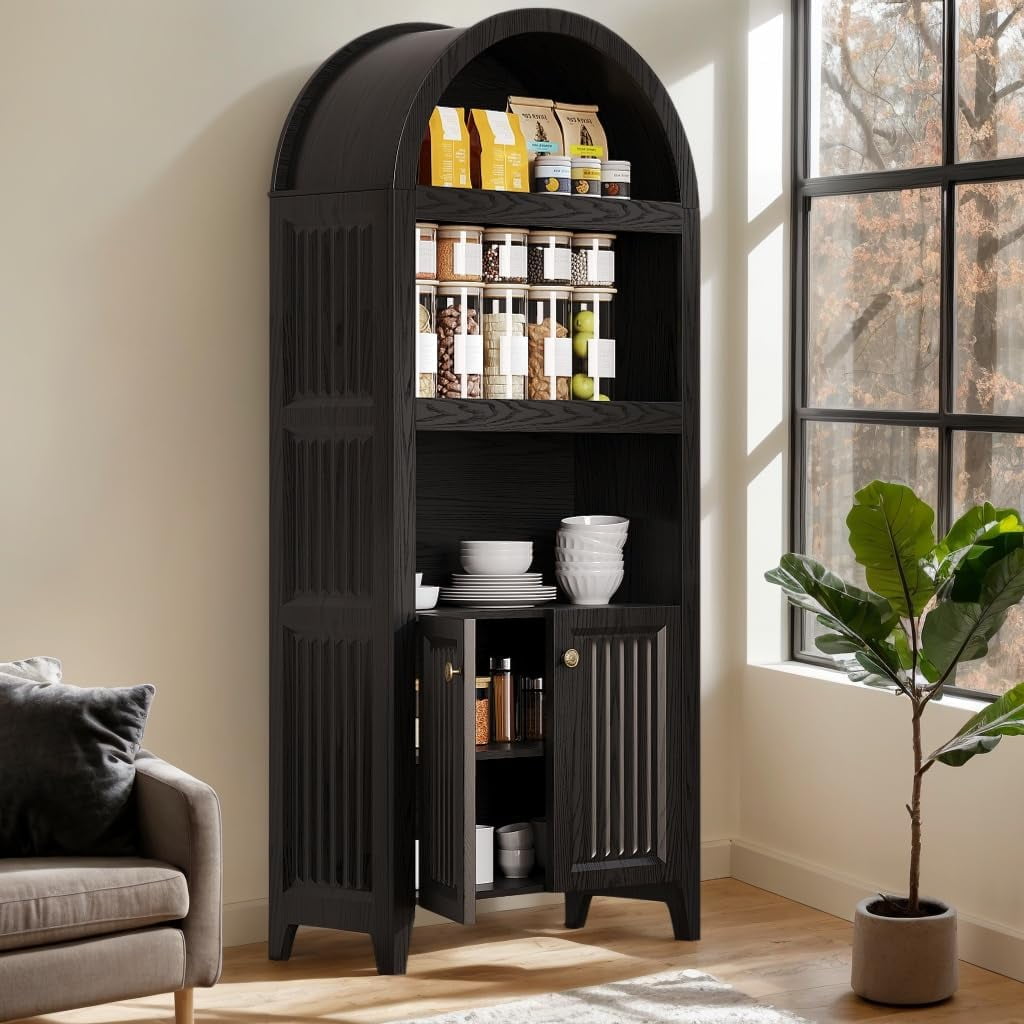 Arched Bookshelf Cabinet, Arch Living Room Bookcase Storage Cabinet ...