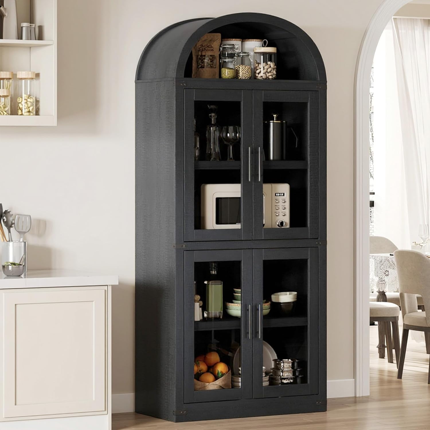 Arched Bookshelf with Doors Farmhouse Bookcase 15.83in Depth Display ...