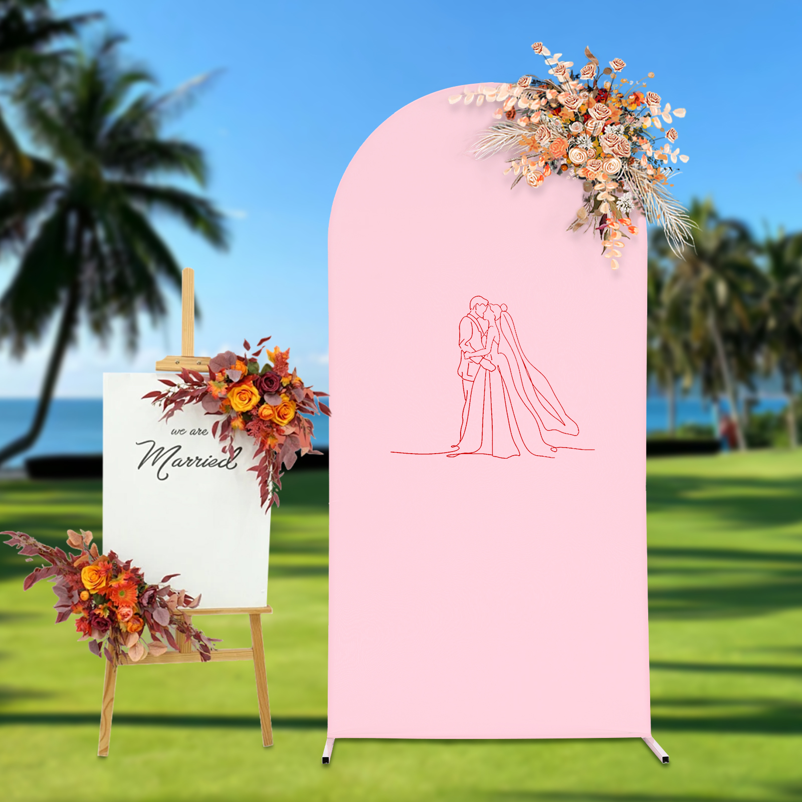 Arched Bracket Wedding Arch, White Pink Balloon Arch Frame Kit for ...