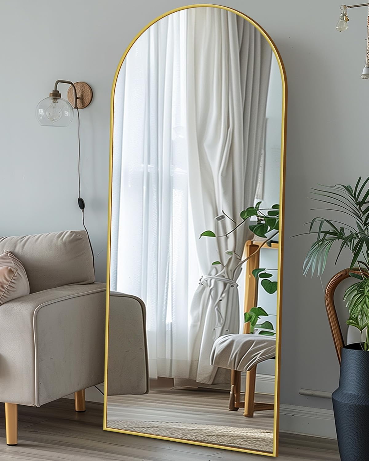 Arched Full Body Mirror - 59"x18" Floor Standing Mirror with Gold Frame ...