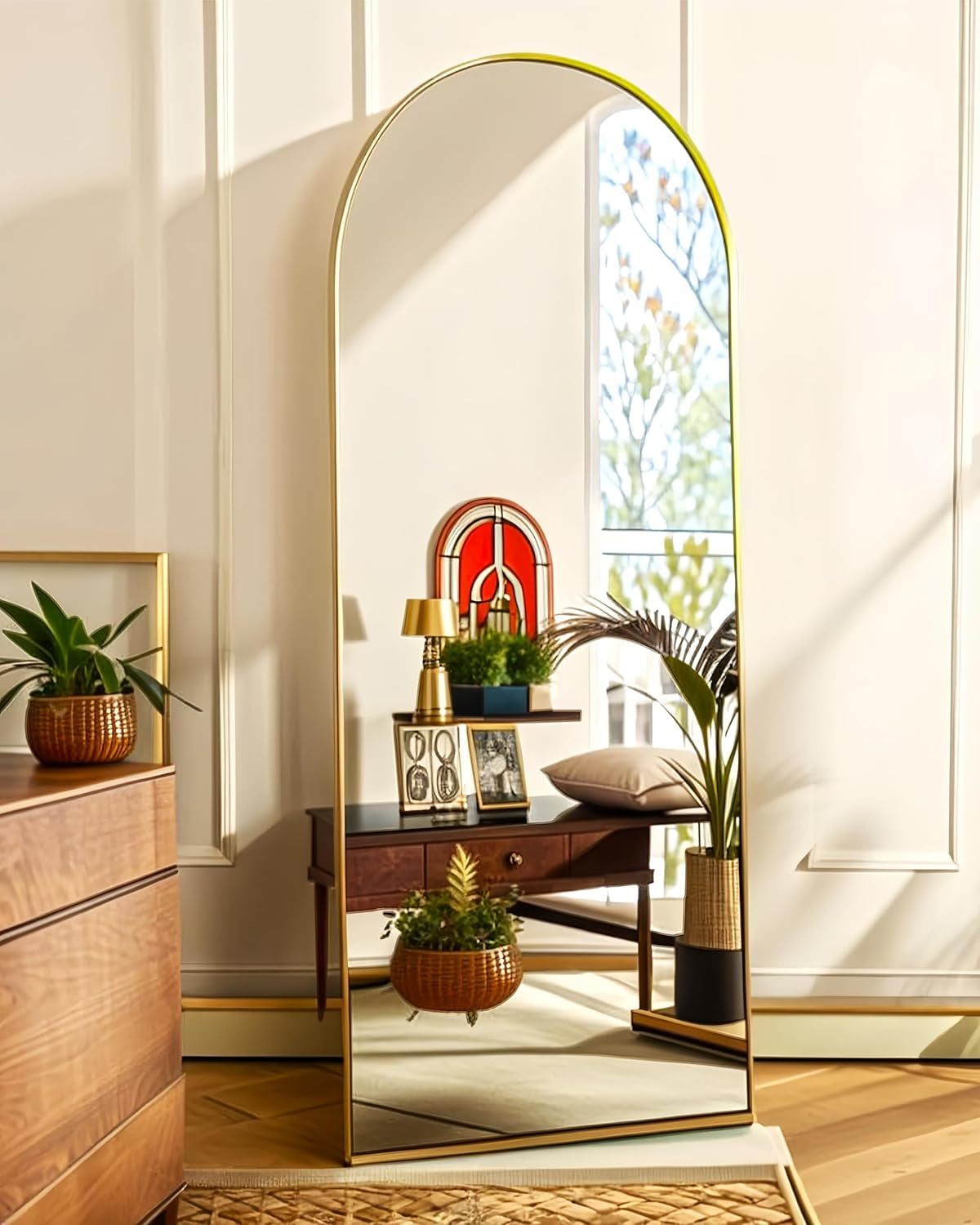 Arched Full Length Floor Mirror Gold Standing Mirror for Bedroom ...