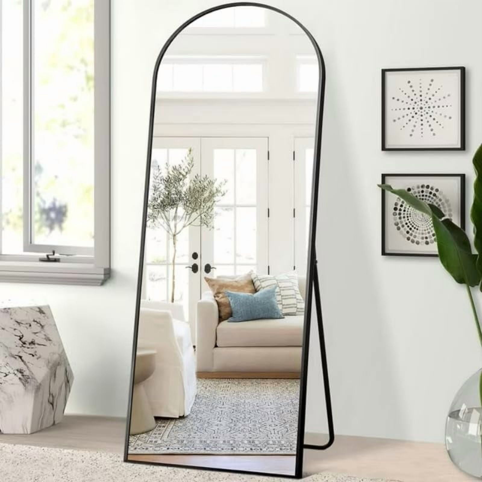Arched Full Length Floor Mirror with Stand, Black Metal Frame, 63x20 ...