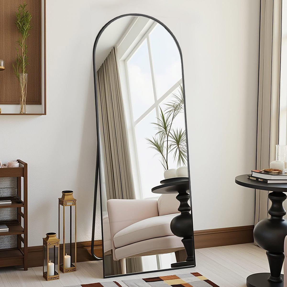 Arched Full Length Mirror 58" x 18" – Black Aluminum Frame, Shatter ...