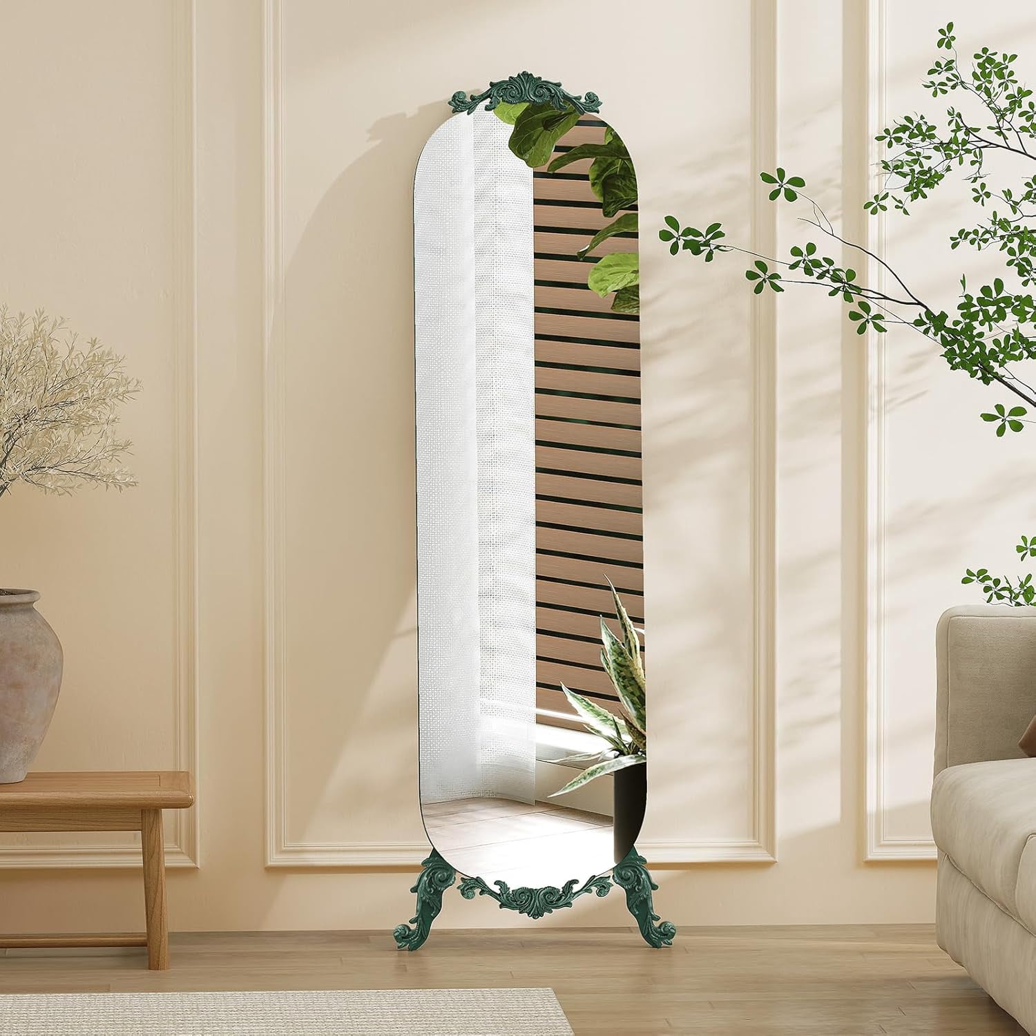 Arched Full Length Mirror, 63"X20" Vintage Floor Mirror, Baroque Full ...