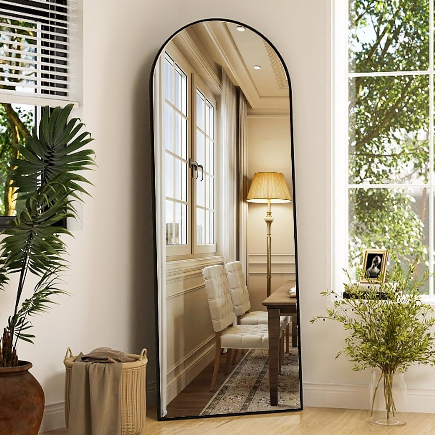 Arched Full Length Mirror, 64" x 21" Arch Floor Mirror with Stand, Full ...