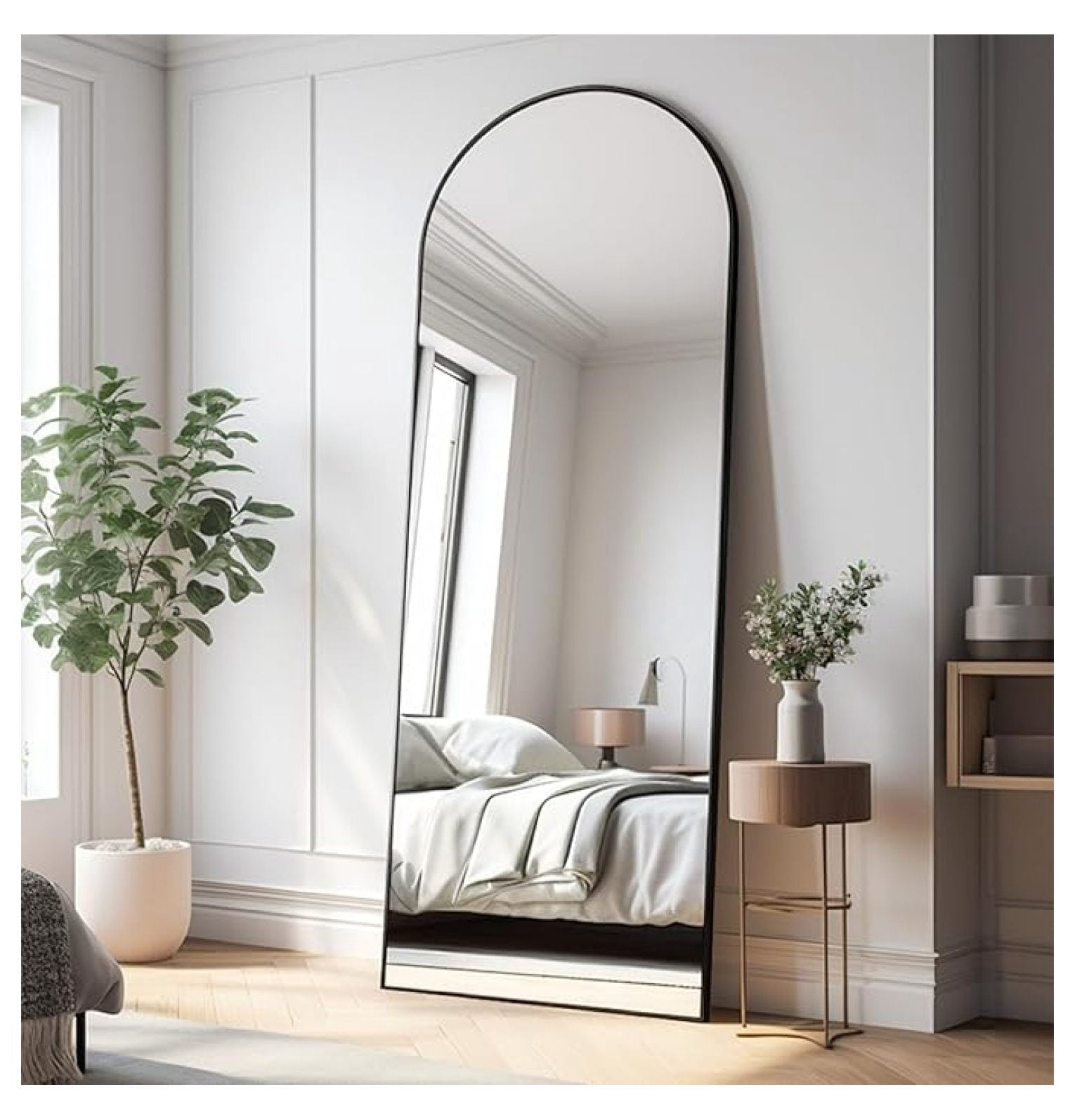 Arched Full Length Mirror, 64" x 21" Free Standing Floor Mirror, Modern ...
