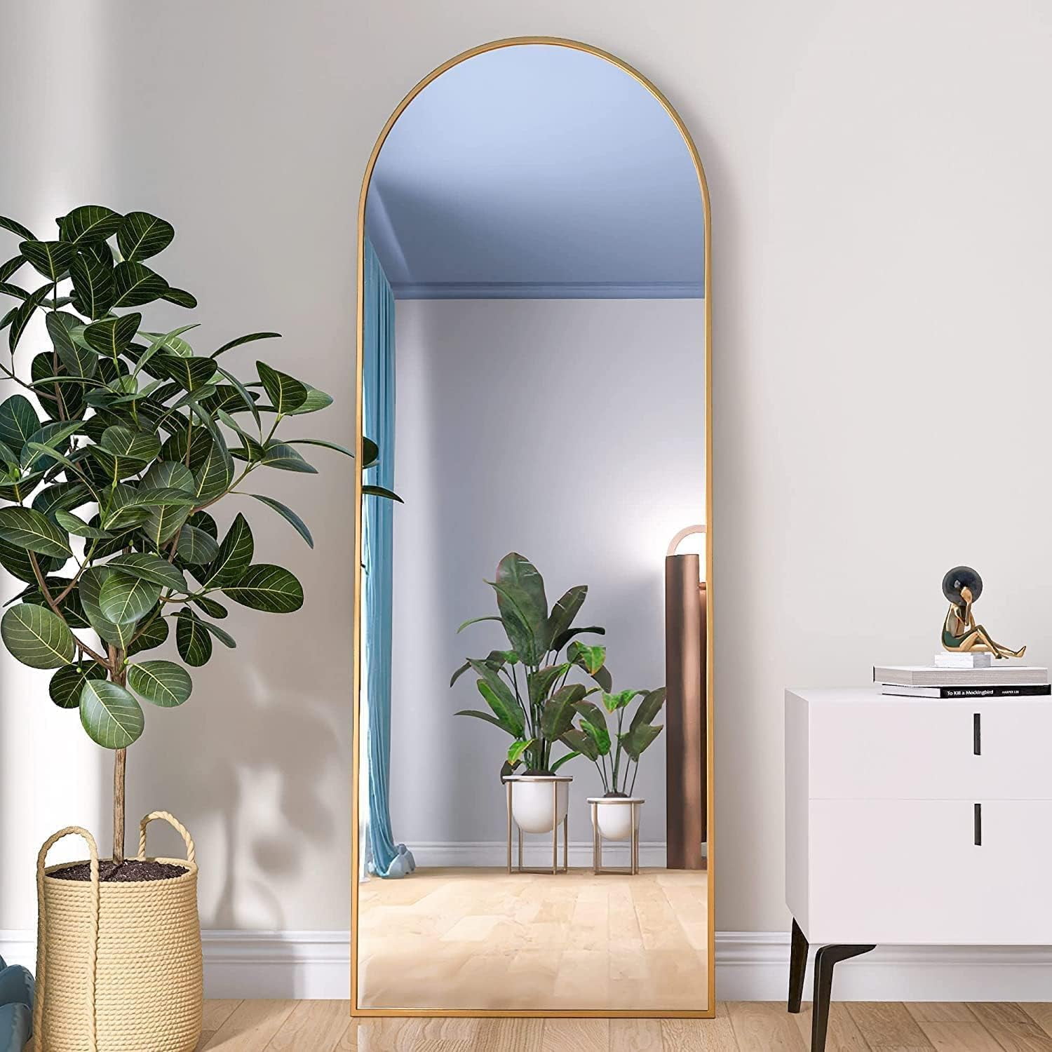 Arched Full Length Mirror, 65" x 24" Rounded Coner Floor Length Mirror ...