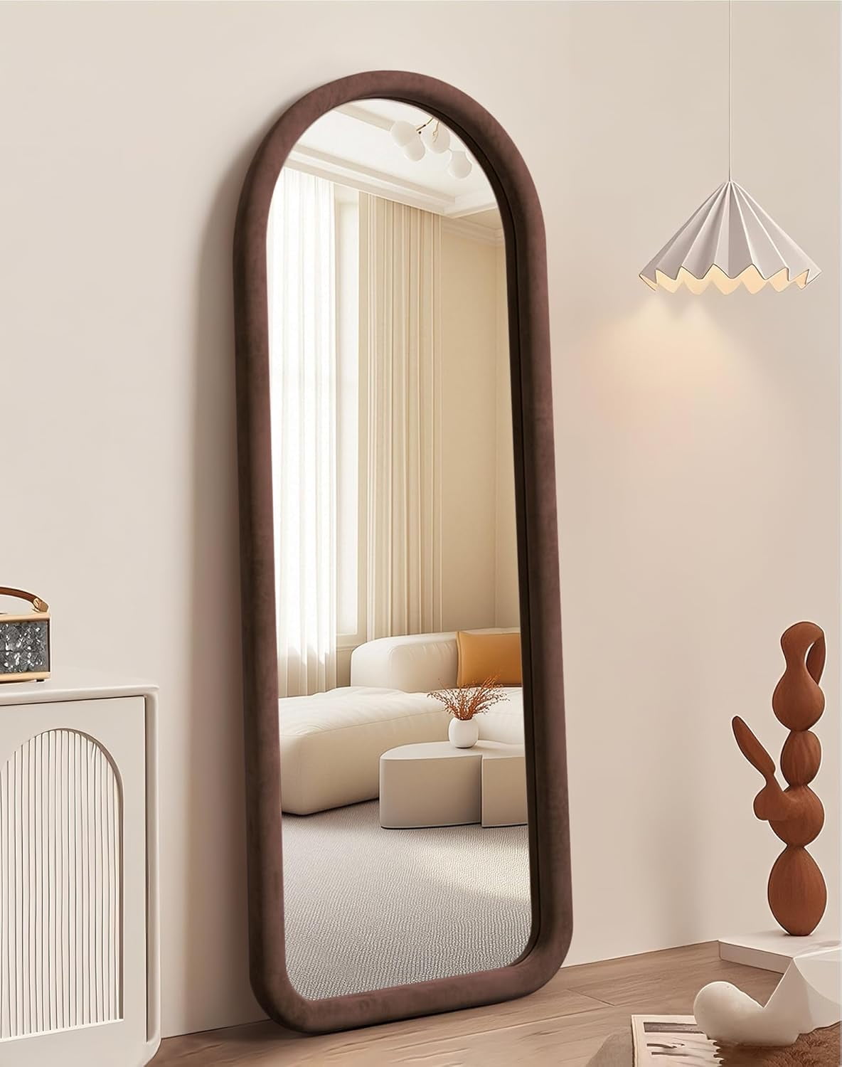 Arched Full Length Mirror, Free Standing Floor Plush Flannel Frame ...