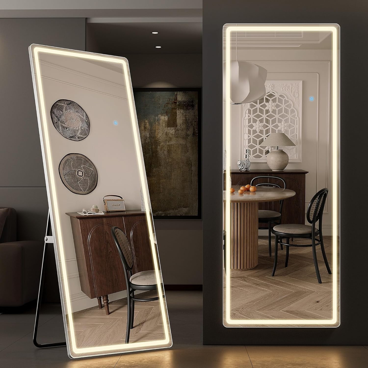 Arched Full Length Mirror with LED Lights, 60"x16" LED Floor Mirror ...