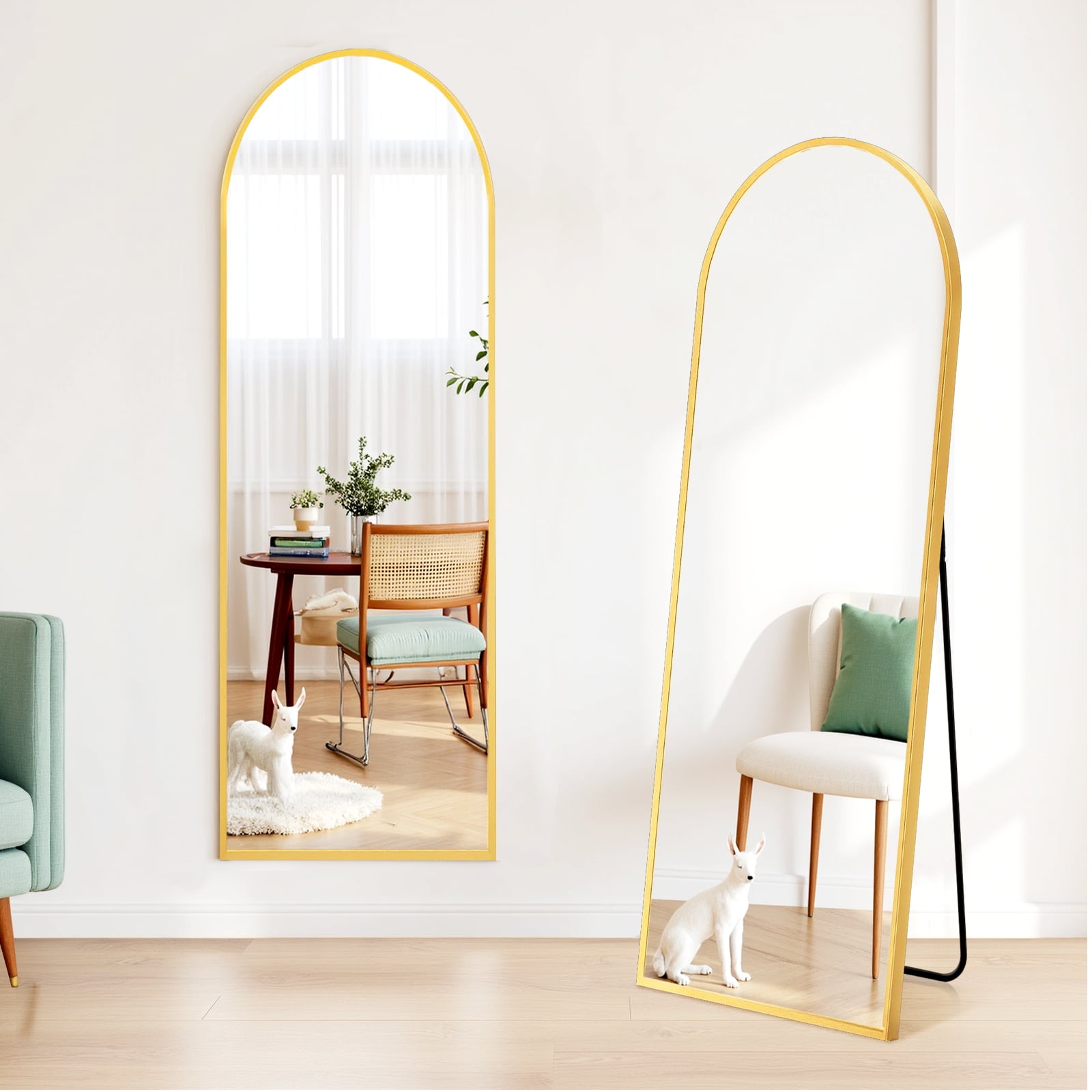 Arched Full Length Mirror with Stand, 59"x16" Floor Mirror with ...