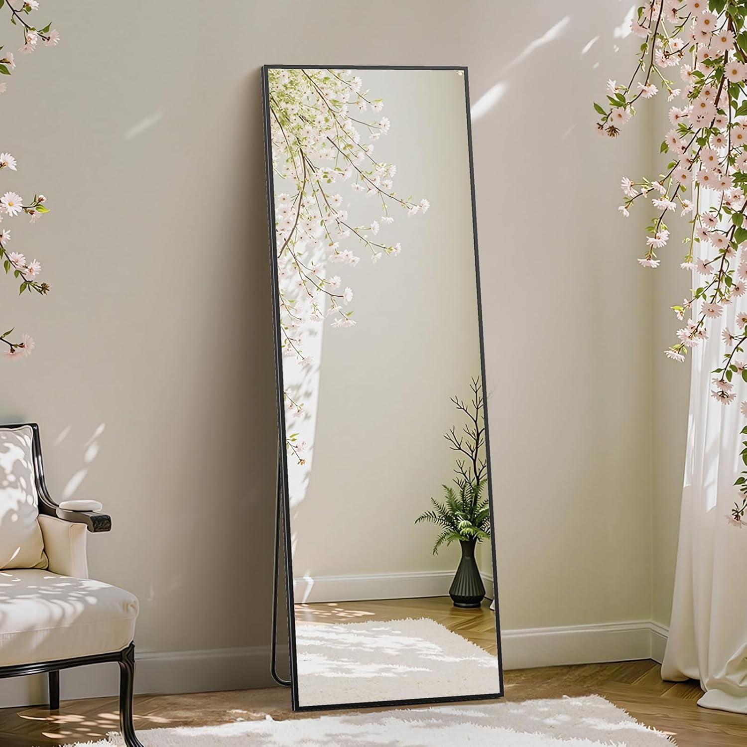 Arched Full Length Mirror with Stand Floor Standing Aluminum Frame for ...