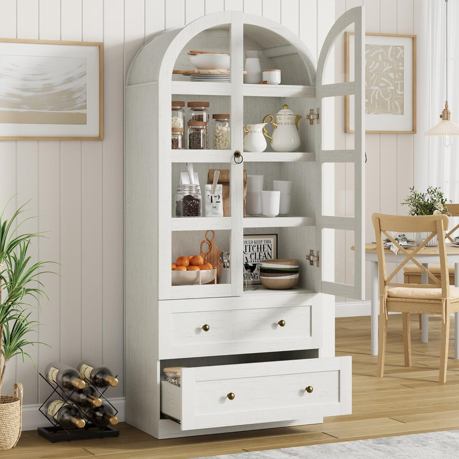 Arched Kitchen Pantry Storage Cabinet with 2 Drawers 72" Tall Farmhouse ...