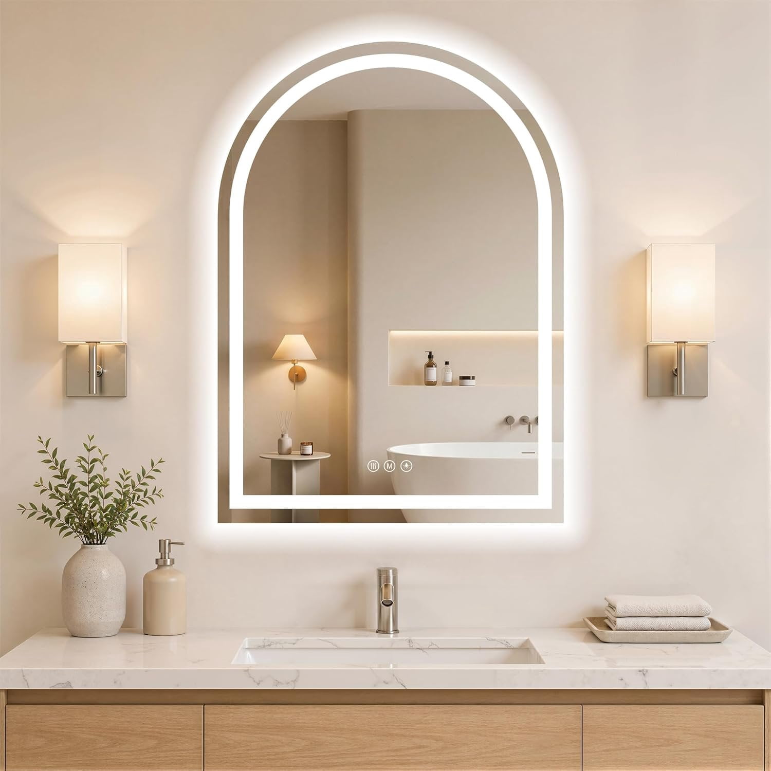 Arched LED Bathroom Mirrors with Lights 30"x34" LED Mirror for Bathroom ...