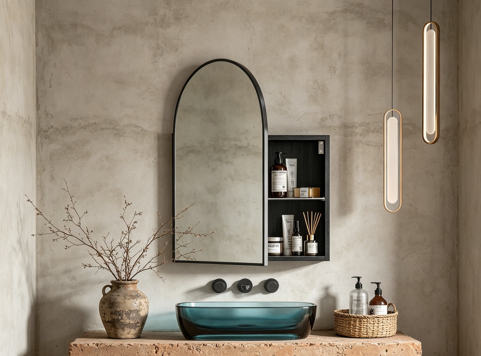 Arched Medicine Cabinet Mirror for Bathroom, Brushed Black Arch Mirror ...