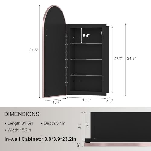 Arched Medicine Cabinet with Mirror,Recessed Medicine Cabinet Mirrors for Bathroom Cabinet with ...