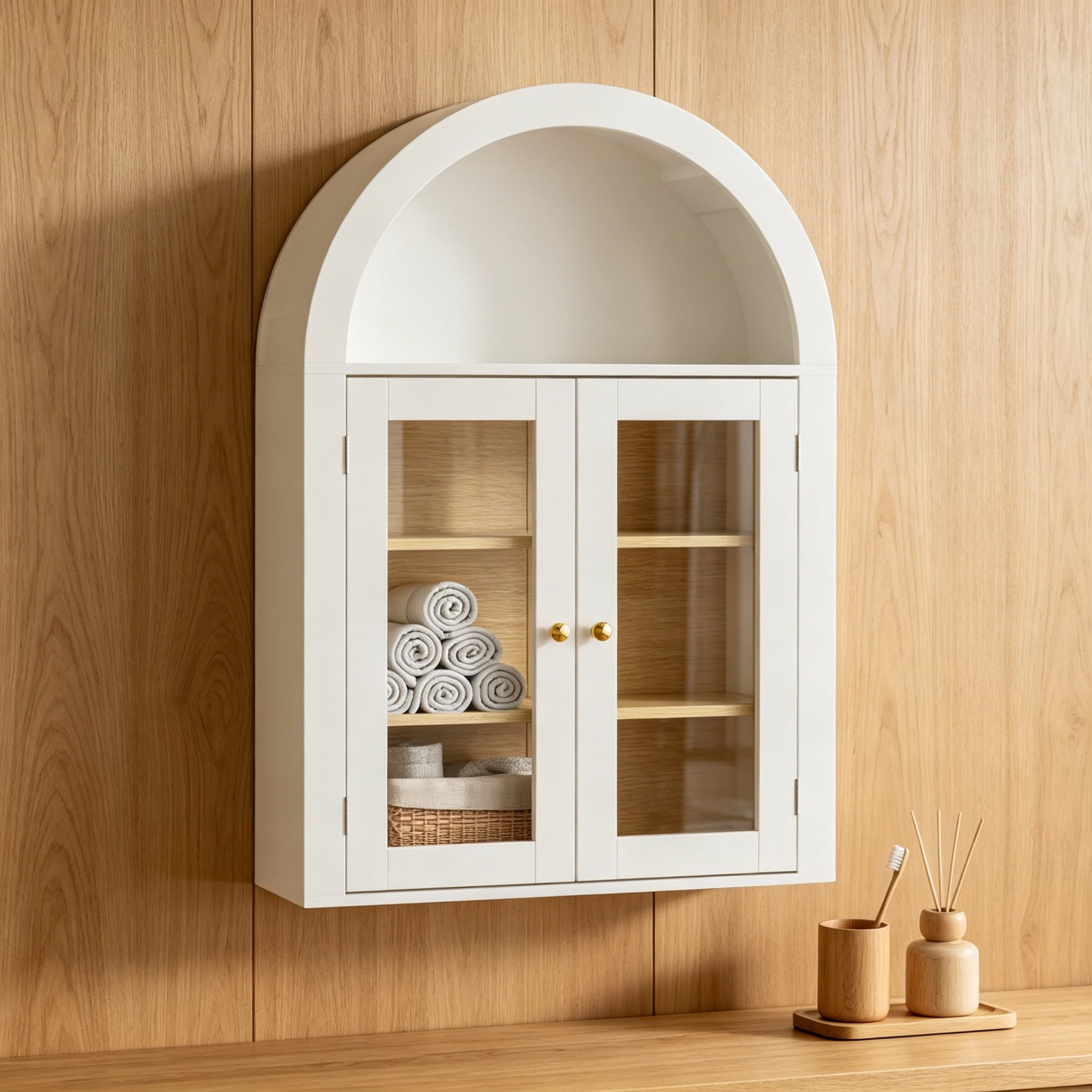 Arched Medicine Cabinet with Glass Doors, Adjustable Shelf, Wall ...