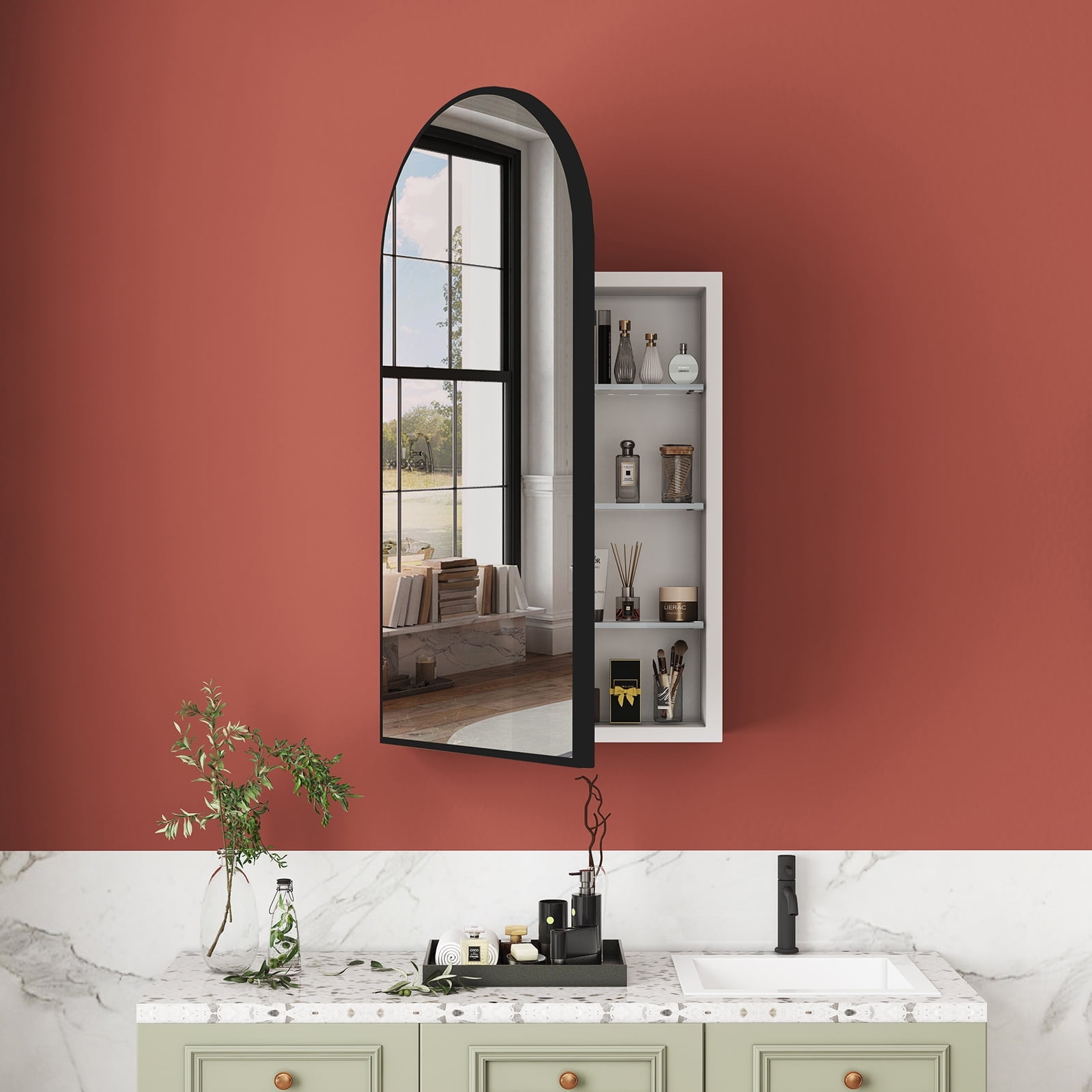 Arched Medicine Cabinet with Mirror,20x36 in Recessed Medicine Cabinet ...