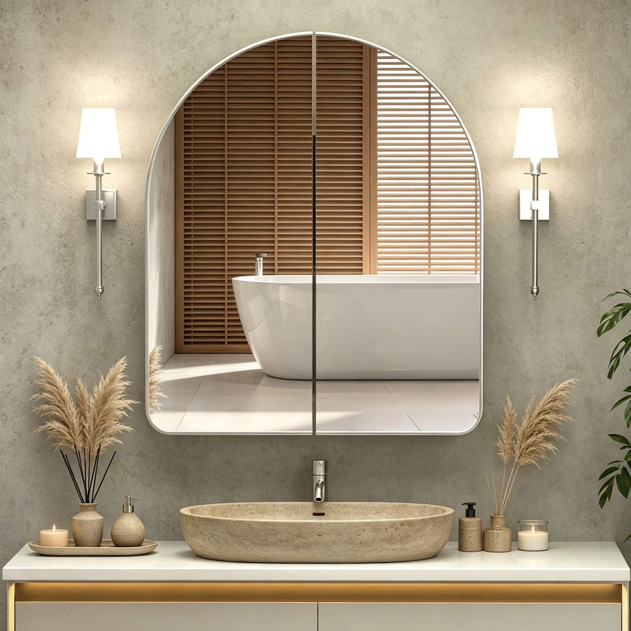 Arched Medicine Cabinet with Mirror, Silver Mirrored Cabinet, 24"x28 ...