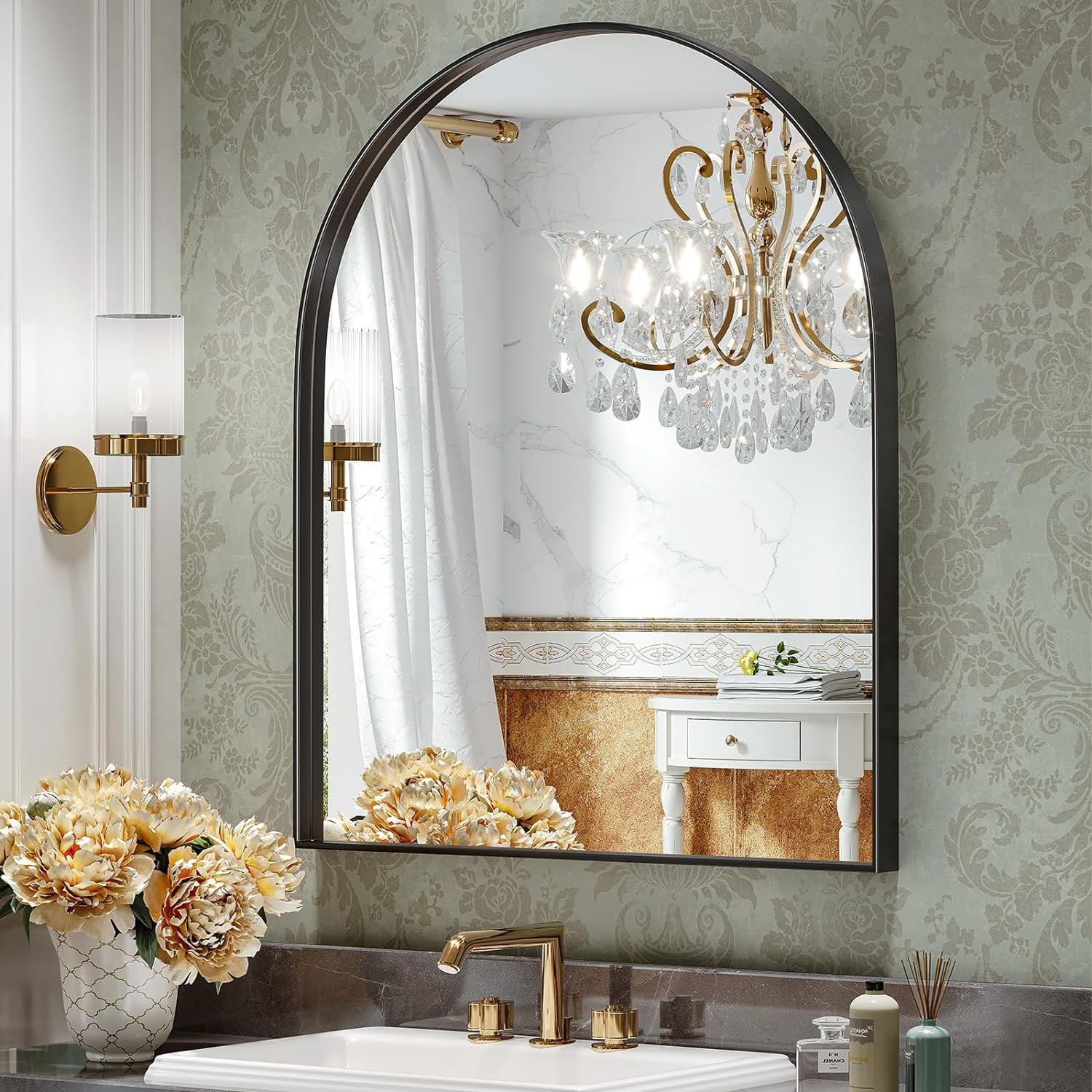 Arched Mirror, Arched Wall Mirror, 32 x 40 Inch Black Arch Mirror ...