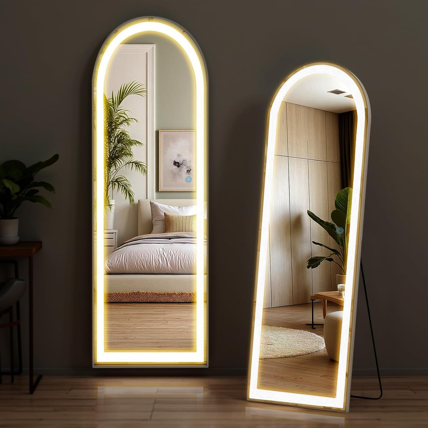 Arched Mirror Full Length with LED Lights, 63"x20" Full Body Wall ...