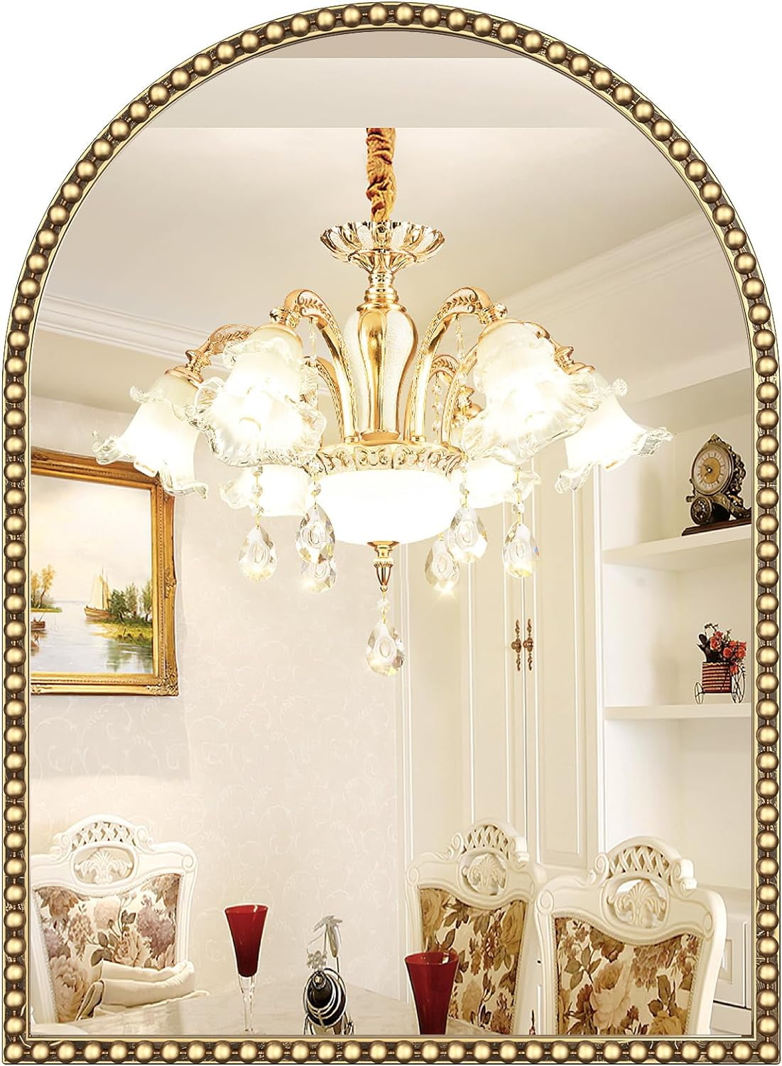 Arched Mirror for Wall, 30"x40" Gold Arch Bathroom Vanity Mirror, Vintage Gold Metal Beaded ...