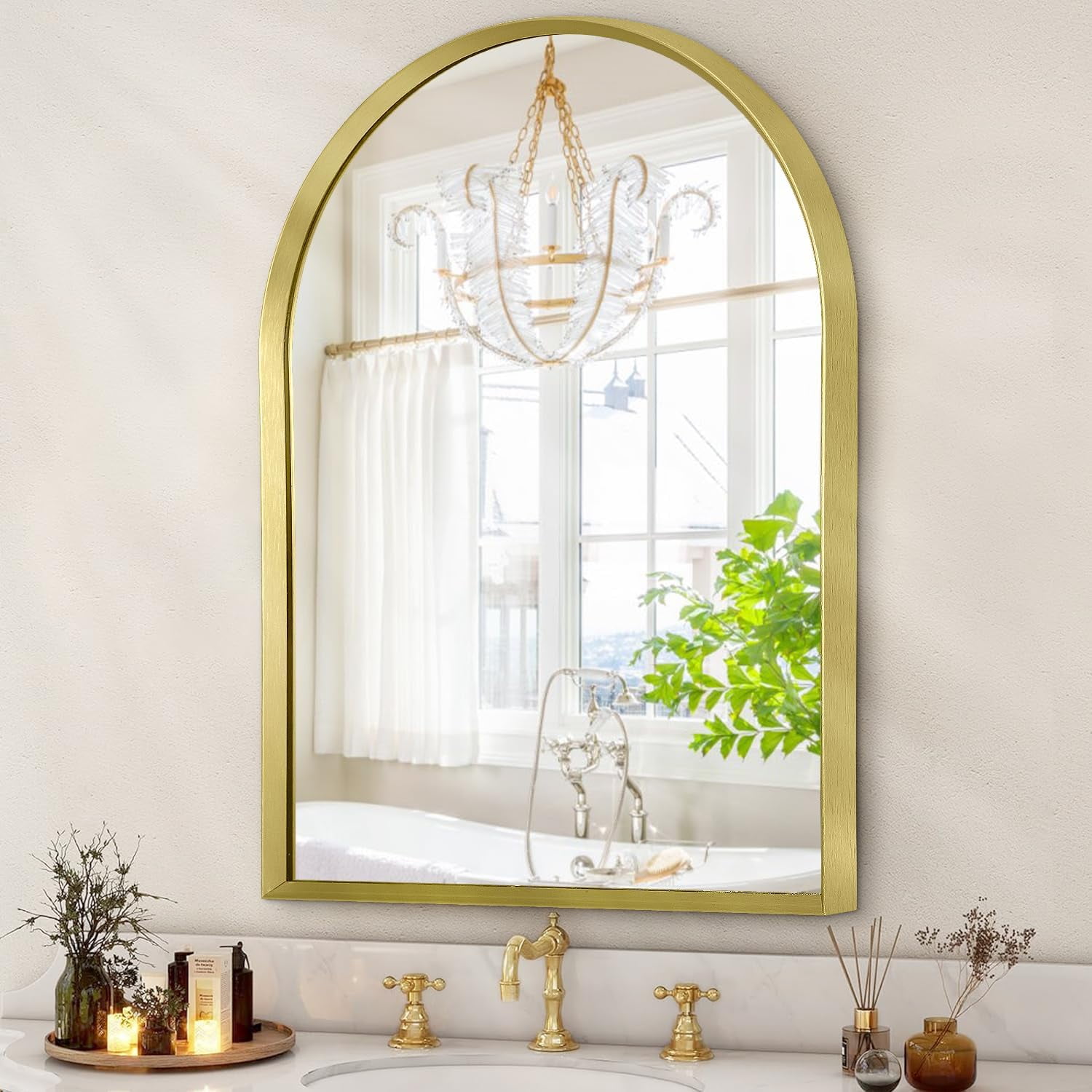 Arched Mirrors for Wall, Brushed Metal Frame Mirror, Arch Bathroom ...