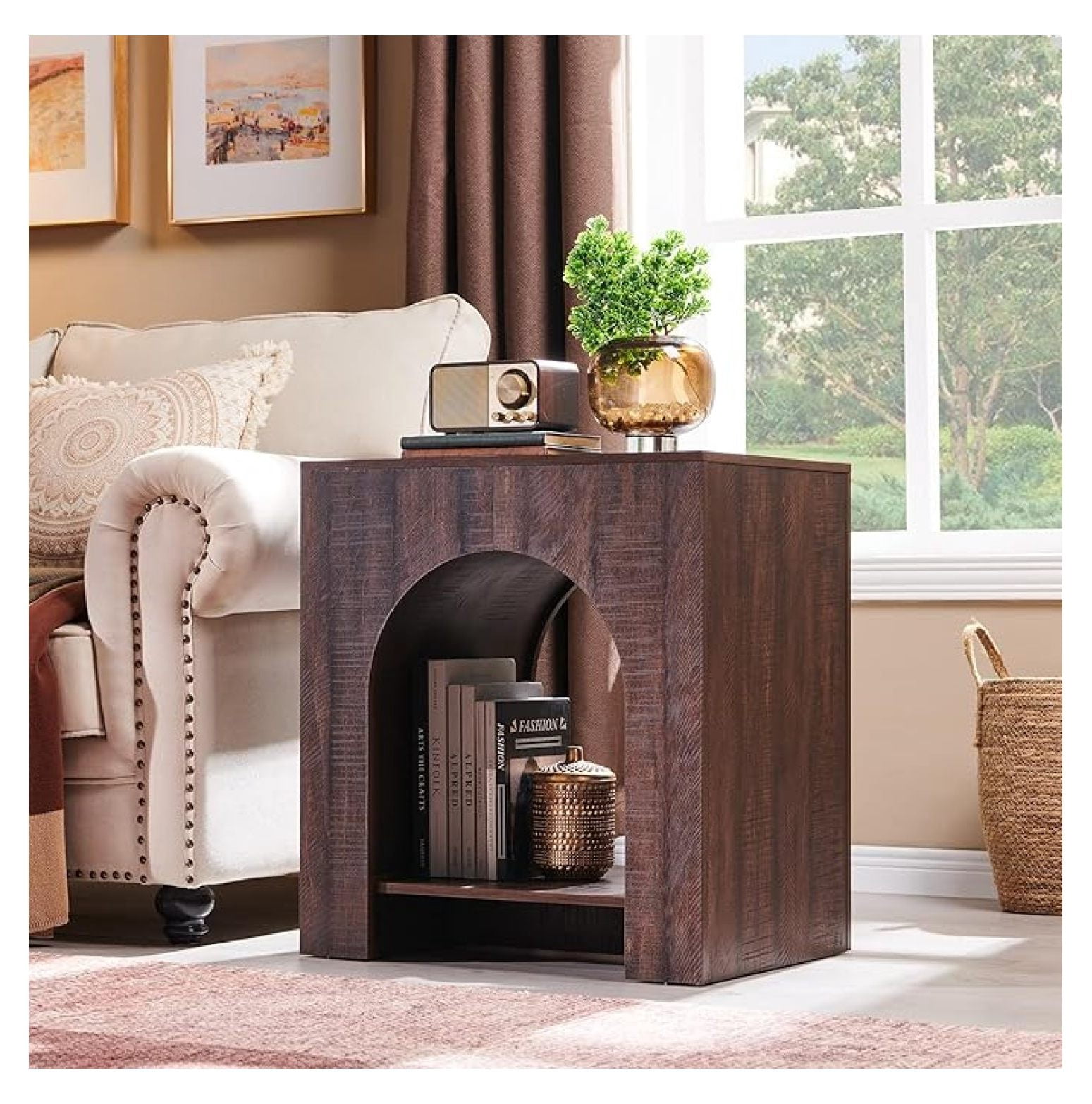 Arched Nightstand with Type-C Charging Station, 22" Modern Bedroom ...