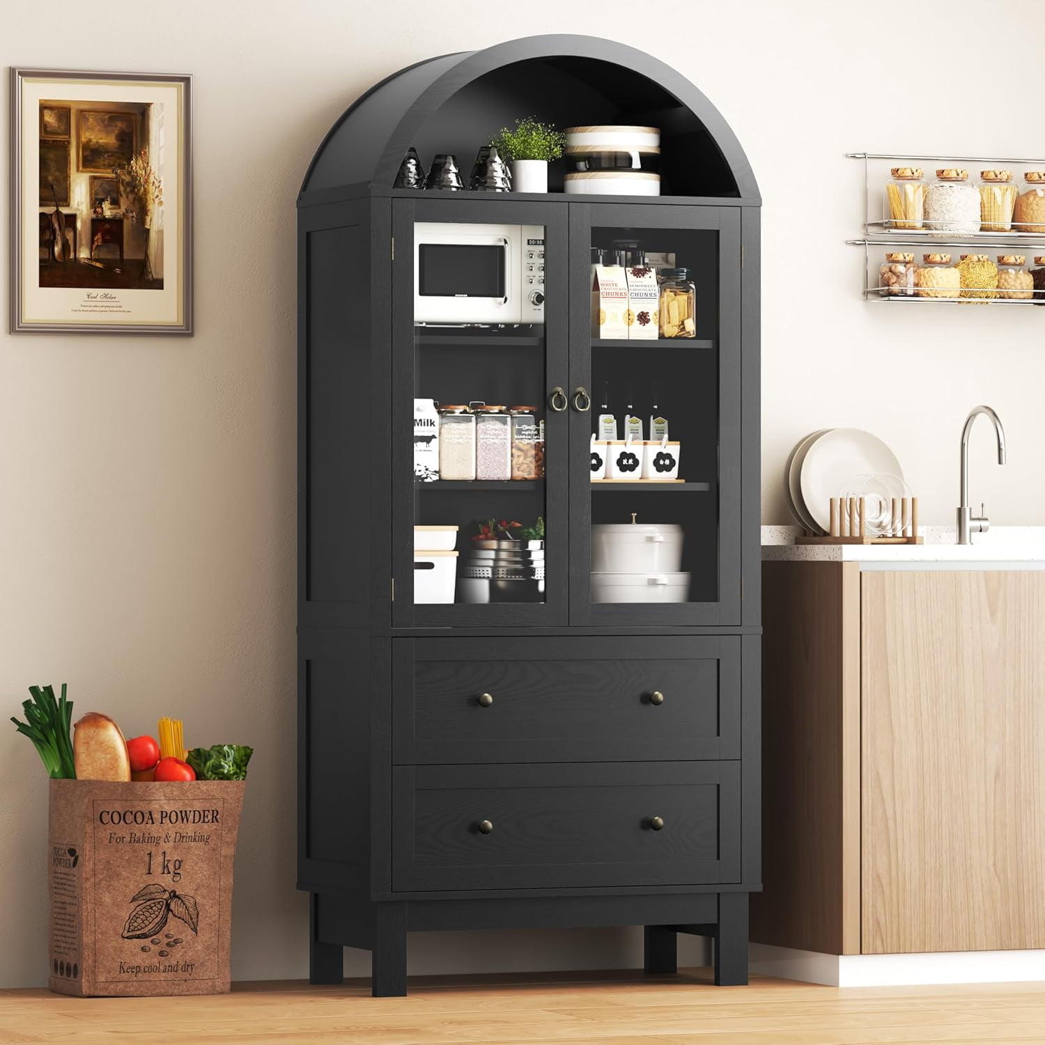 Arched Pantry Cabinet, 71" Tall Freestanding Food Storage Cabinet with ...