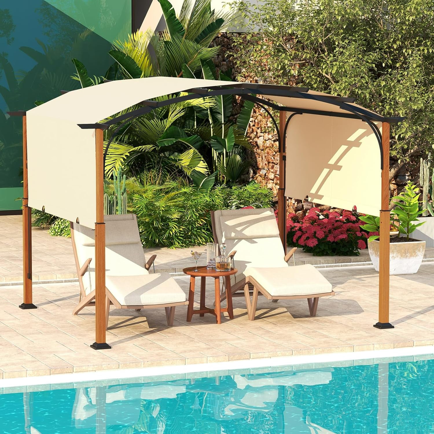 Arched Patio Shelter Pavilion with Retractable Sun Shade Canopy, Extra ...