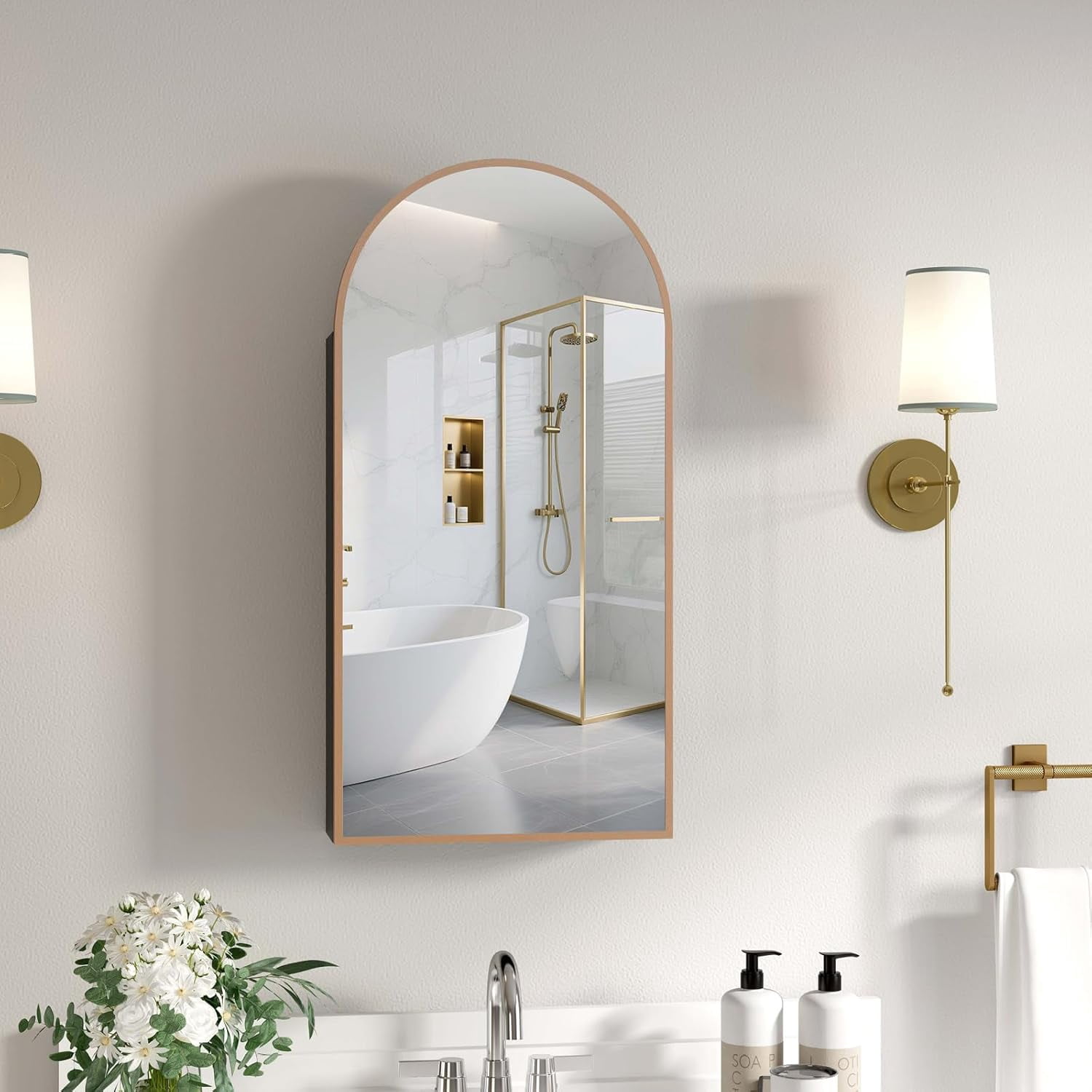 Arched Recessed Bathroom Medicine Cabinet with Mirror,16x31Inch,Wall ...