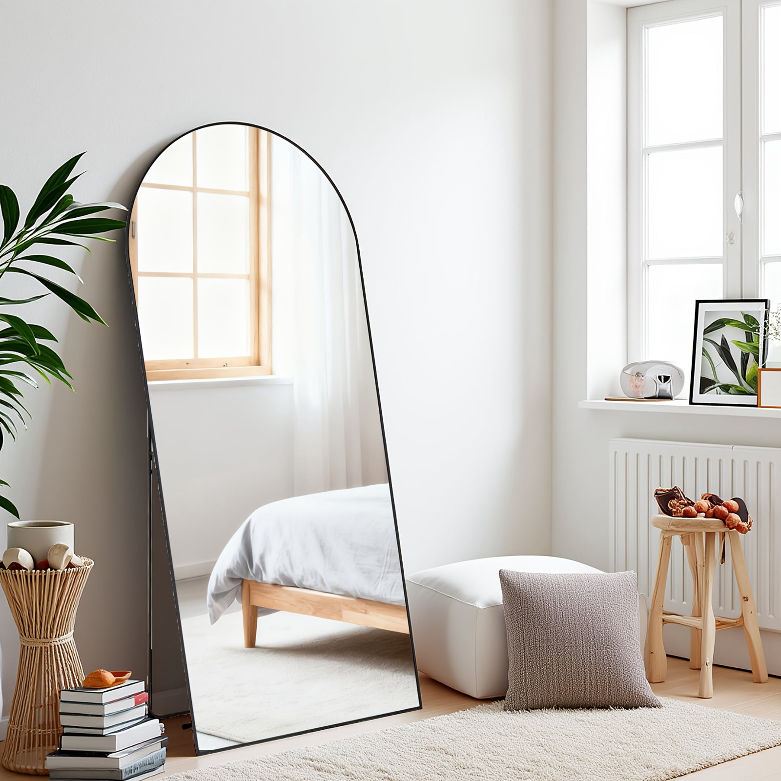 Arched & Rectangular Full Length Mirror with Stand, Wall Hanging or ...