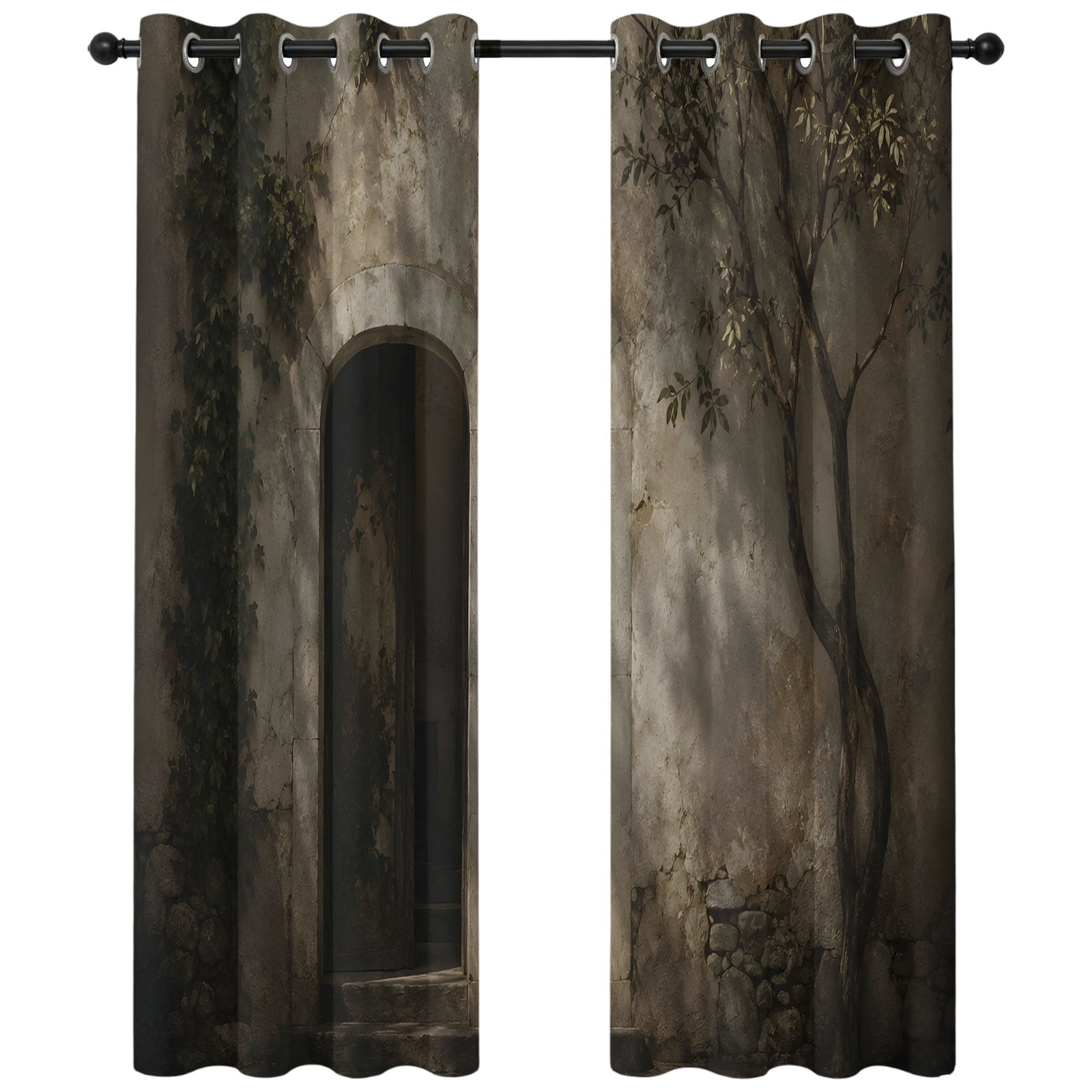 Arched Stone Doorway Blackout Curtains 84 Inches Long, Rustic ...