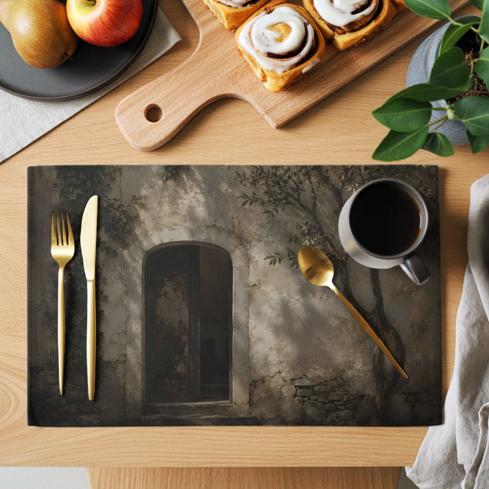 Arched Stone Doorway Placemats Set of 8, Rustic Architectural Brown ...