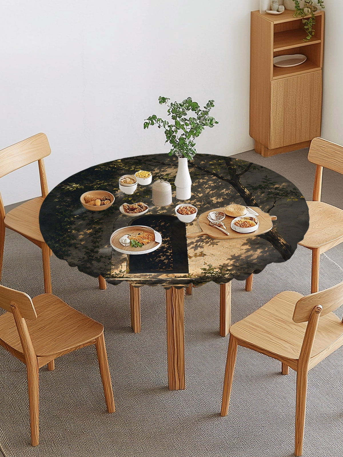 Arched Stone Doorway Round Fitted Tablecloth with Elastic Edge, Rustic ...
