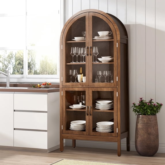 Arched Storage Display Cabinet with Door, Kitchen Pantry Storage ...