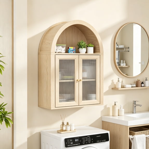 Arched Top Medicine Cabinet, Over Toilet Wall Cabinet with Wave Pattern ...