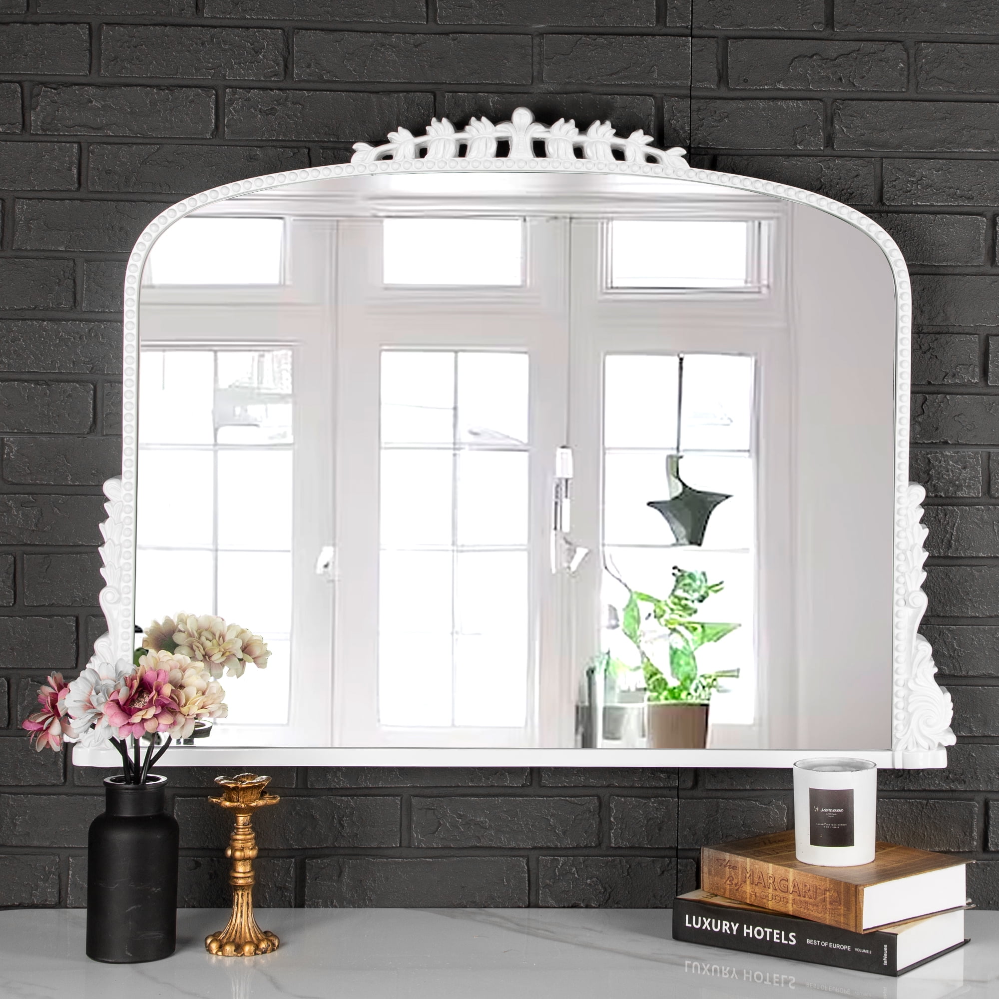 Free Shipping! Arched Top White Wall Mirror Vintage Antique Mirrors for ...
