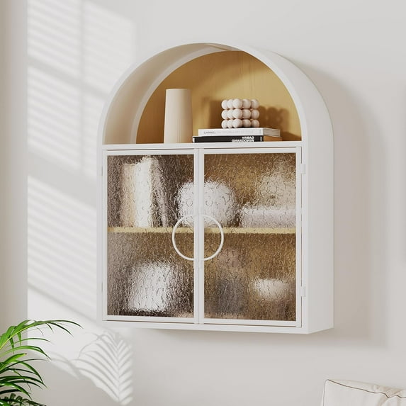 Arched Wall Bathroom Cabinet with Glass Doors, Fully Assembled Over The ...